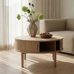 Kulatý konferenční stolek v dekoru dubu ve světle přírodní barvě ø 85 cm Meta – Unique Furniture