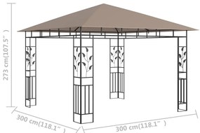 vidaXL Marketos Altán s moskytiérou 3 x 3 x 2,73 m taupe 180 g/m²