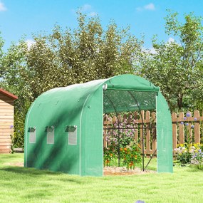 Zahradní skleník Outsunny 6m² 3 x 2m s 1 dveřmi + 2 rolovacími zipovými postranními panely, 6 okny, pozinkovaná ocel, vysoká hustota 140 g/m² Anti-UV