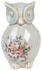 Zelená keramická dekorace sova s květy Floria L - 13*12*22 cm