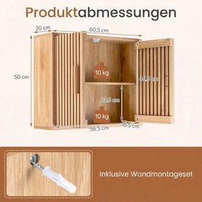 Costway Koupelnová nástěnná skříňka Prostorově úsporná nástěnná s 2 lamelovými