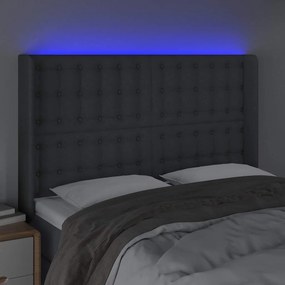 Čelo postele s LED tmavě šedé 147 x 16 x 118/128 cm textil 3124481