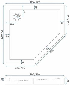 Rea Diamond, pětiúhelníkový sprchový kout 90 x 90 cm + bílá sprchová vanička Diamond, 6mm šedé sklo, měděná matná, KPL-K6966