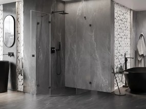 Mexen Lunar, Pětiúhelníkový sprchový kout Mexen Lunar s výklopným levým oknem 80 x 100 cm, 8mm čiré sklo, černý profil, 831-080L-100P-70-00-L