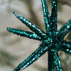 House Doctor Skleněná vánoční ozdoba Spike Green Glitter 7,5 cm, zelená barva, sklo