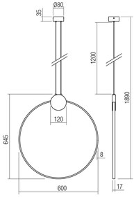 Smarter 01-3107 závěsné LED svítidlo Atom, pískově černá, mosaz, 20W, 3000K, ø60cm