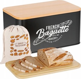 Retro chlebník „French Baguette“ – 30 x 18 x 13,8 cm – kov a bambus