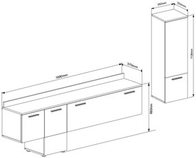 Obývací stěna s osvětlením Goul, tmavě šedá/dub evoke