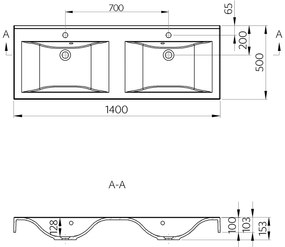 Sapho Sapho, FLAVIA dvojumyvadlo 140x50cm, litý mramor, bílá, 68141