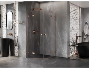 Mexen Lunar, půlkruhový výklopný sprchový kout 80 x 80 cm, 8mm čiré sklo, profil růžové zlato, 833-080L-080P-60-00