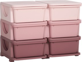 HOMCOM Plastový úložný box, úložný prostor na hračky, 6 zásuvek, organizér na hračky, komoda do dětského pokoje, růžová | Aosom