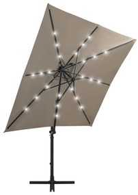 vidaXL Konzolový slunečník s tyčí a LED světly taupe 250 cm