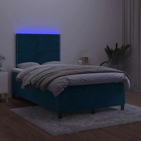 Box spring postel s matrací a LED tmavě modrá 120x200 cm samet 3136057