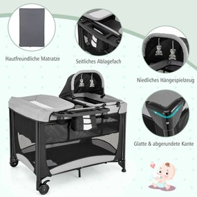 Costway Přenosná 5-in-1 dětská postýlka s cestovní postýlkou a kolébkou