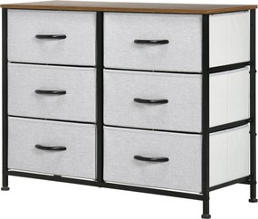 HOMCOM Komoda s 6 skládacími textilními zásuvkami, zásuvková skříň s pracovní deskou, úchyty, víceúčelová skříň s protiskluzovým zařízením pro obývací