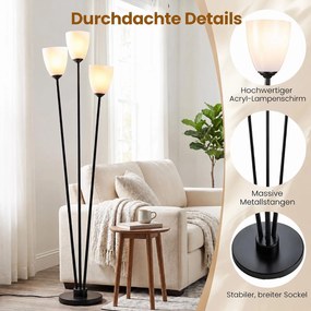 Costway Stojací lampa153cm stojací lampa s3E27- patice lampiček na čtení3Flamey