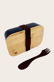 Box na oběd nebo svačinu s bambusovým víkem a lžicí a vidličkou v jednom černý 500ml RETULP