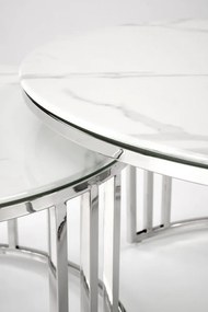 Sada dvou konferenčních stolků- MERCURY 2- Stříbrná/ Bílý mramor