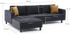Hanah Home Sametová pohovka KALE antracit levá 825BLC2721
