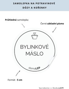 Samolepka na kořenky BYLINKOVÉ MÁSLO průhledná 5 cm základní písmo