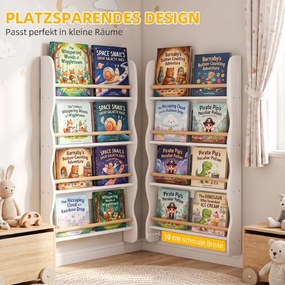 AIYAPLAY Dětská knihovna, dětská police se 4 policemi, stěnová police s bezpečnostním protihroutícím se systémem Montessori 60 x 10 x 98 cm, bílá