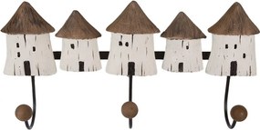Nástěnný věšák se 3-mi háčky a dřevěnými domečky Rustic - 38*8*19 cm