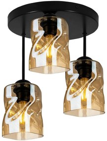 Light for home - Moderní lustr na tyči se třemi skleněnými stínidly v jantarové barvě "NIKI", 3x60W, E27, Černá