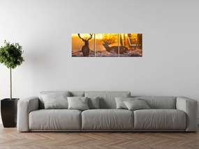 Gario Obraz s hodinami Jeleni na louce - 3 dílný Rozměry: 100 x 70 cm