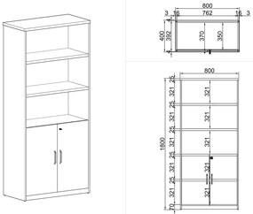 Skříň policová 2-dveřová, bílá, 800 x 400 x 1800 mm