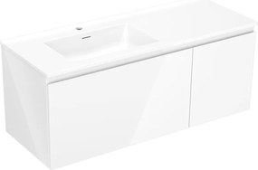 Mexen Orio, koupelnová skříňka 120 cm s levým umyvadlem Otis, 1S, 1D, bílá lesklá, 91A13-12047-3-BBFF00-W18L00