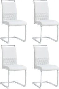 Aosom Sada 4 moderních a ergonomických jídelních židlí s vysokým opěradlem z umělé kůže a látky s lněným vzhledem, bílá
