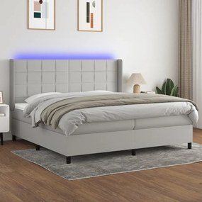 Box spring postel s matrací a LED světle šedá 200x200 cm textil 3138341