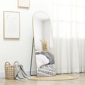 HOMCOM Zrcadlo v plné výšce, 50 x 150 cm, stojací zrcadlo, velké bezrámové nástěnné zrcadlo, do obývacího pokoje, ložnice, zlatý odstín