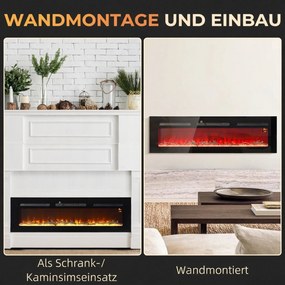 HOMCOM Elektrický krb s nástěnným držákem a dálkovým ovládáním, umělé polena a krystaly, výkon 1800W, černá 820-422V93BK