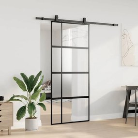 Posuvné dveře se sadou kování černé 90x205 cm Tvrzené sklo 3375899