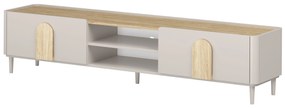 TV stolek Amilio 220 cm na nožkách - kašmírová / dub olejovaný / úchytky dub světlý