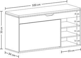 Botník bílý se sedákem a výsuvnými policemi GRADIA, 100 x 34 x 50 cm