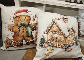 Bílý povlak na polštář s perníkovou chaloupkou Gingerbread - 45*45 cm