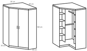 Rohová šatní skříň Cariba, dub san remo/grafit