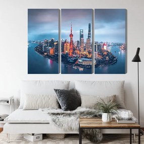Vícedílný obraz Panorama Šanghaje V Noci Nedostatek Nedostatek Plátno Canvas 150x100