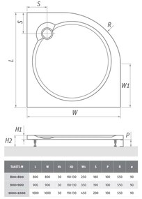 Čtvrtkruhová sprchová vanička z litého mramoru TAHITI-M 30 mm S 900 × 900 R550 TAHITI-M /900 8000065