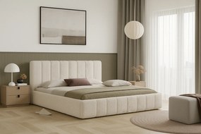Postel RIMINI 140x200 s úložným prostorem - bouclé - béžová
