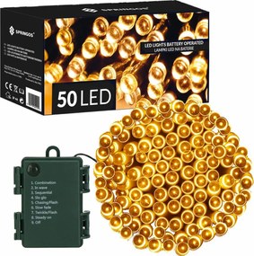 LED světelný řetěz - 5,5m, 50LED, 8 funkcí, 3xAA, IP44, teplá bílá