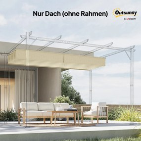Náhradní střecha pro pergolu 3 x 3 m, zatahovací, s otvory pro odvod dešťové vody, odolná proti povětrnostním vlivům, polyester, 250 x 255 cm krémově…