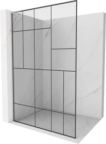 Mexen Kioto L, sprchová zástěna Walk-In 70 x 200 cm, 8mm čiré sklo černý vzor, ​​broušená ocel profil, 800-070-103-97-78
