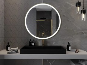Mexen Esso kulaté podsvícené koupelnové zrcadlo, 100 cm, LED 6000K, antipára, zlatý rám - 9825-100-100-611-50