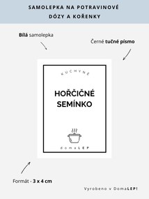Samolepka na kořenky HOŘČIČNÉ SEMÍNKO bílá 3 × 4 cm tučné písmo