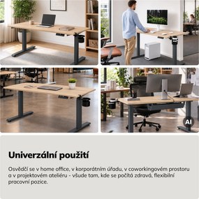 Elektrický stůl s regulací výšky ergonomický antracitový/dub sonoma,1400x700 mm: ARIA