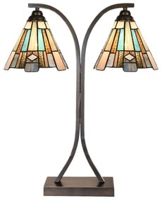 Modro-béžová stolní lampa Tiffany na 2 žárovky Bart – 48x19x57 cm