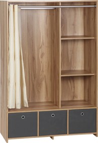 HOMCOM Skříň, šatna s závěsem, oblečení skříň, skříň s ramínkem, 3 oddíly a 3 vyjímatelné textilní zásuvky - 105 x 48 x 160 cm, přírodní dřevo | Aosom